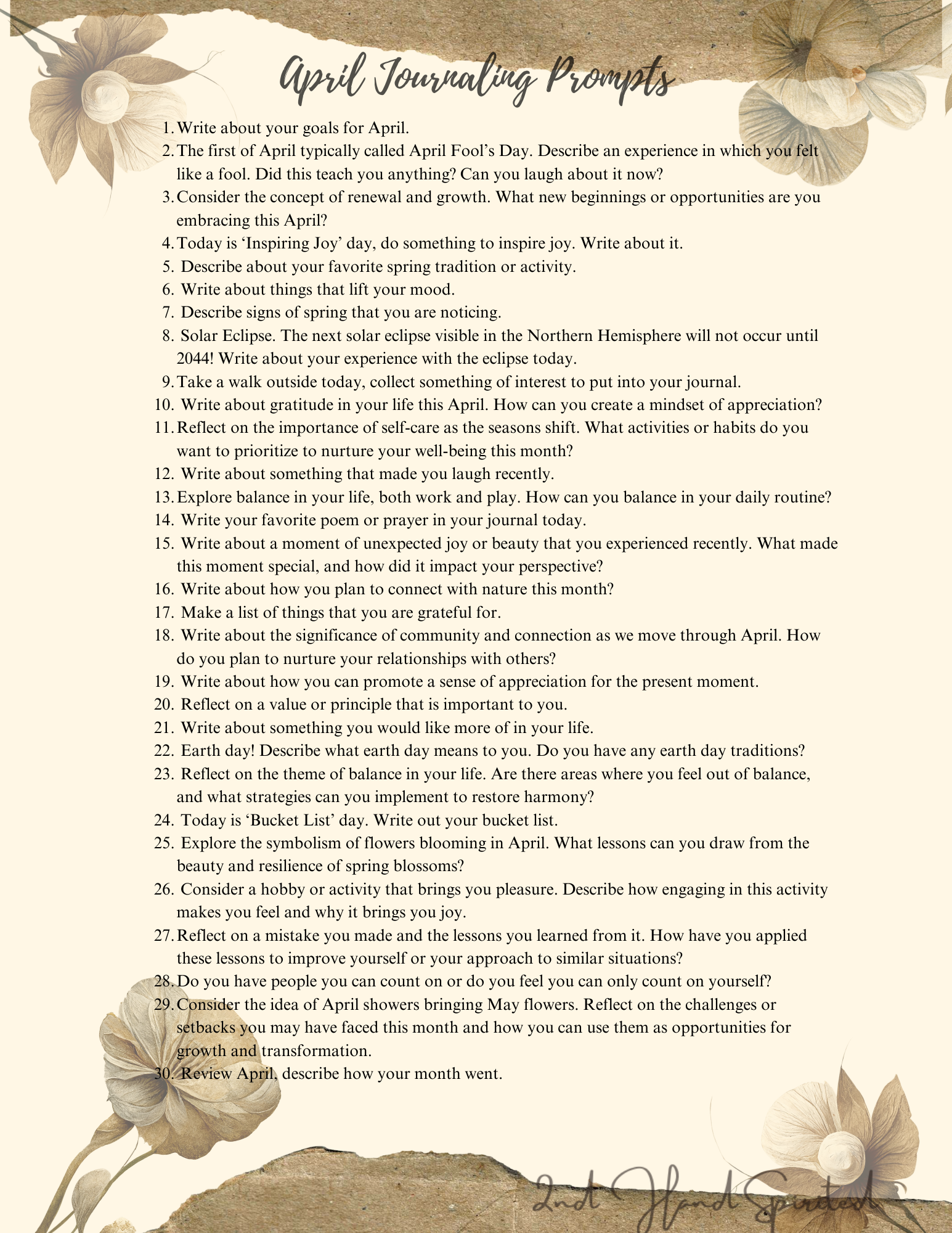 April Journaling Prompts for Spring – 2nd Hand Spirited