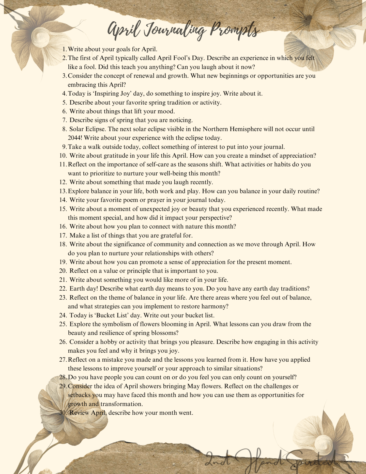 April Journaling Prompts for Spring – 2nd Hand Spirited