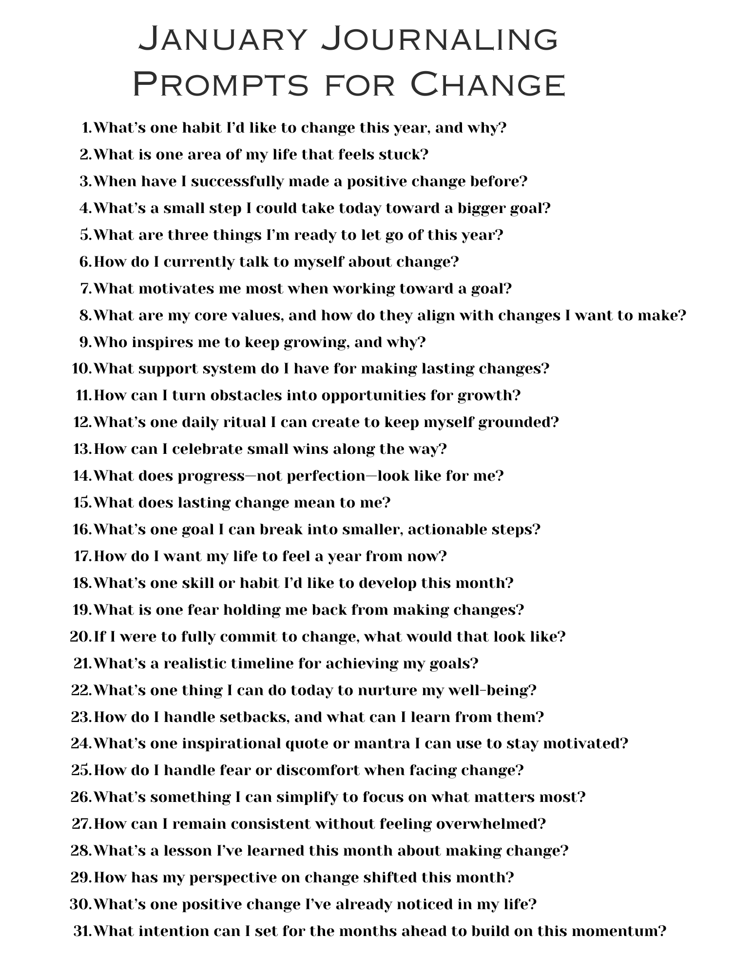 2025 January Journal Prompts and Daily Numbers – 2nd Hand Spirited